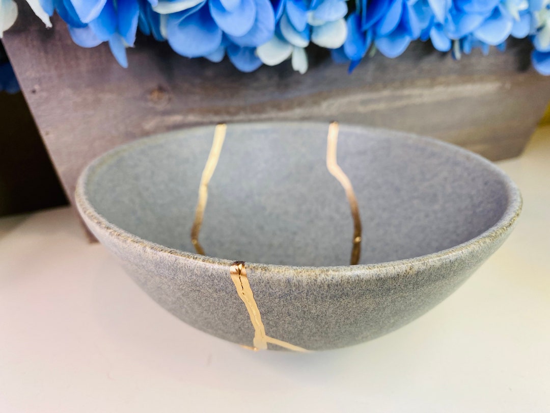 Kintsugi Bowl, Kintsugi Natural Stoneware Bowl, Kintsugi Repaired ...