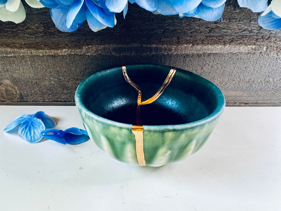 Kintsugi Repaired, Kintsugi Bowl, Dark Green Sauce Bowl, Kintsugi ...