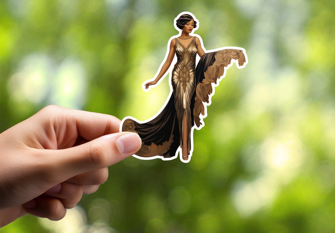 Art Deco Black Woman Sticker, African American Lady Sticker, Fashion ...