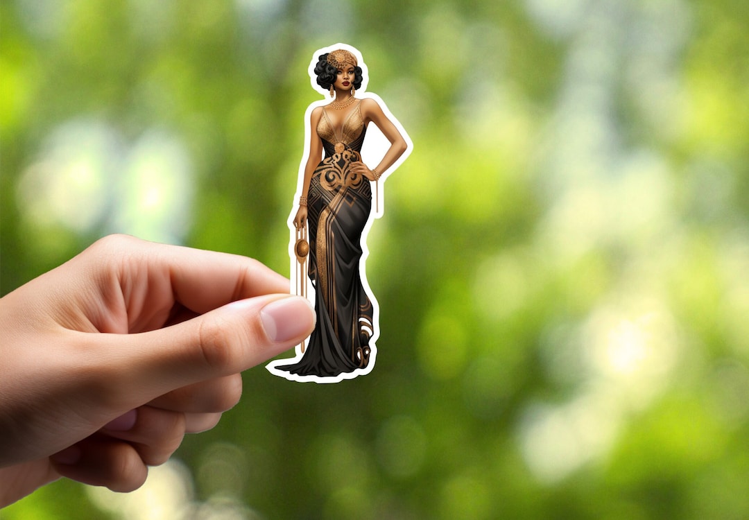 Art Deco Black Woman Sticker, African American Lady Sticker, Notebook ...