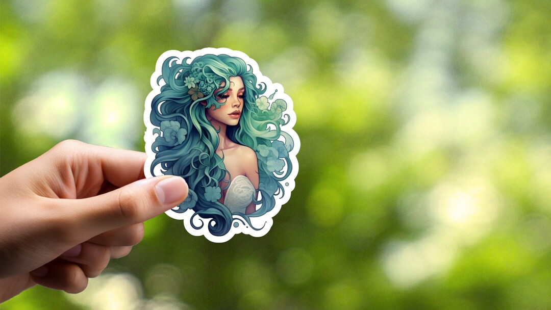 Green Sea Siren Sticker, Mermaid Sticker, Sea Nymph Sticker, Journal ...