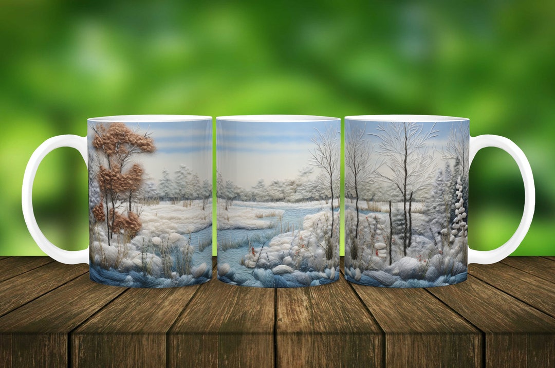 3D Felted Winter Scene Mug, 11 Oz Ceramic Coffee Cup, Tea Mug, Coffee ...