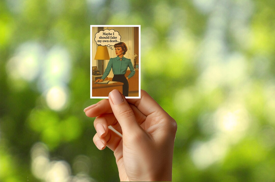 Fake My Own Death, Retro Dark Humor Sticker | Funny Midcentury Vintage ...