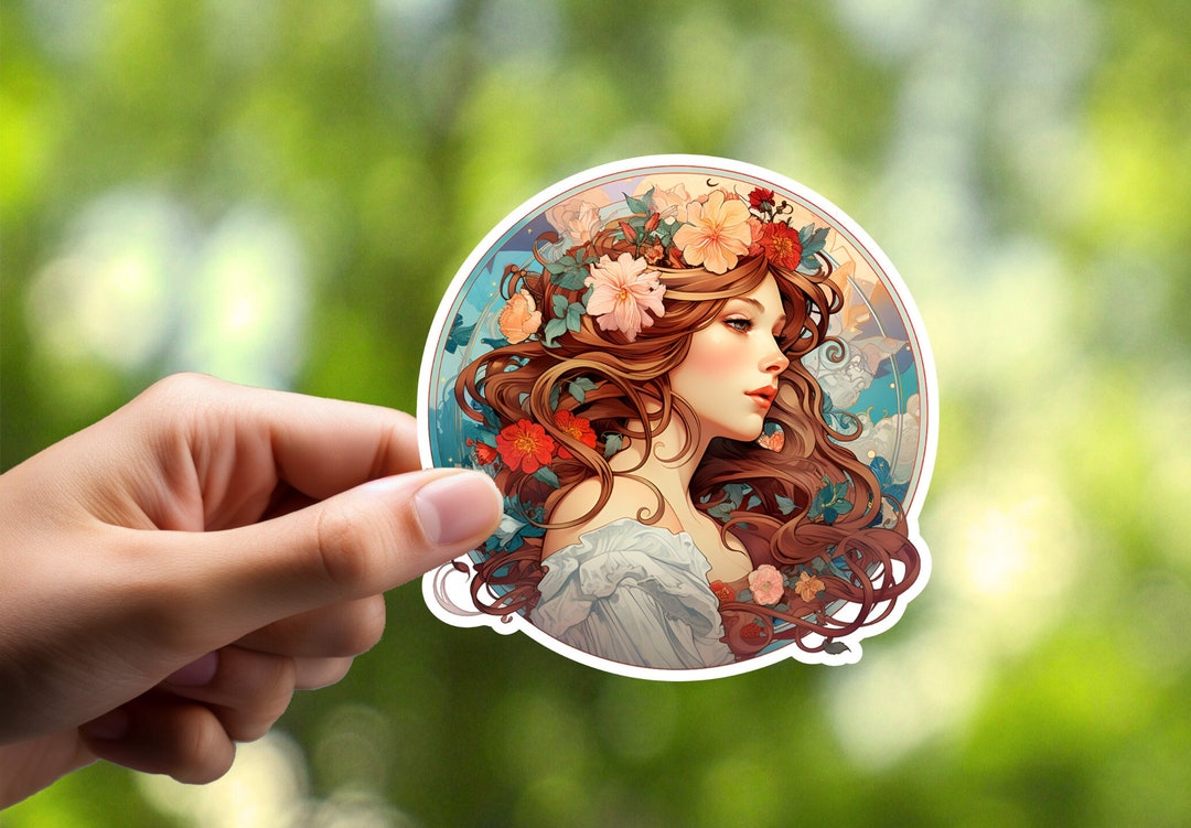 Floral Woman Sticker, Art Nouveau Sticker, Notebook Sticker, Journal ...