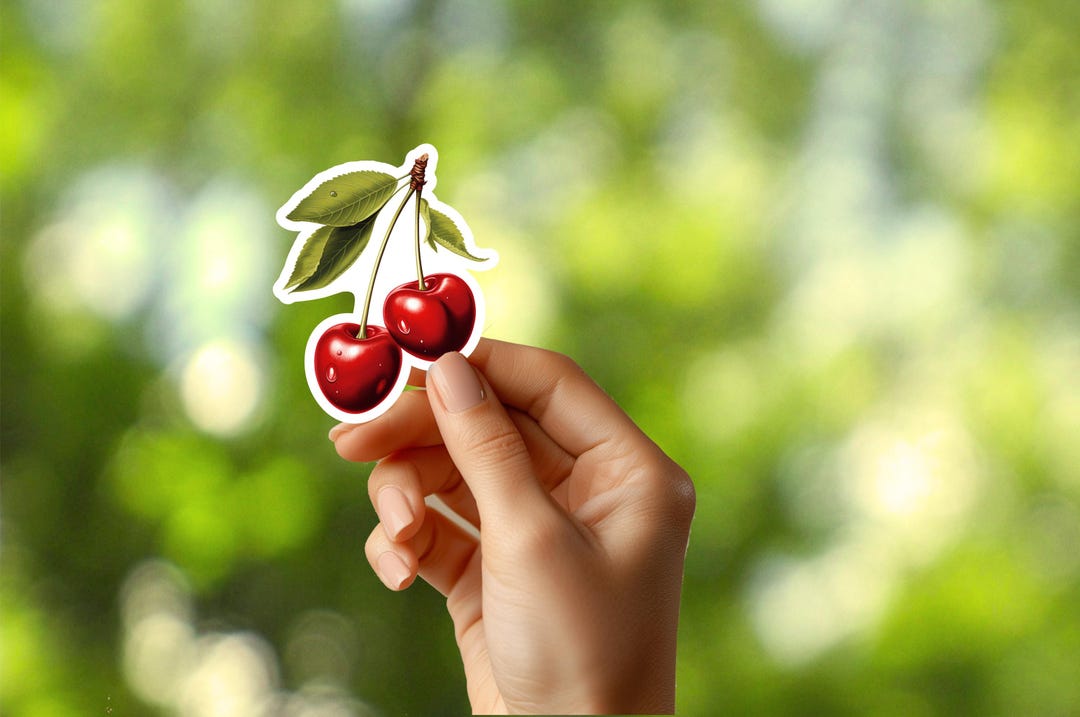 Pair of Cherries Sticker, Fruit Sticker, Food Sticker, Laptop Sticker ...
