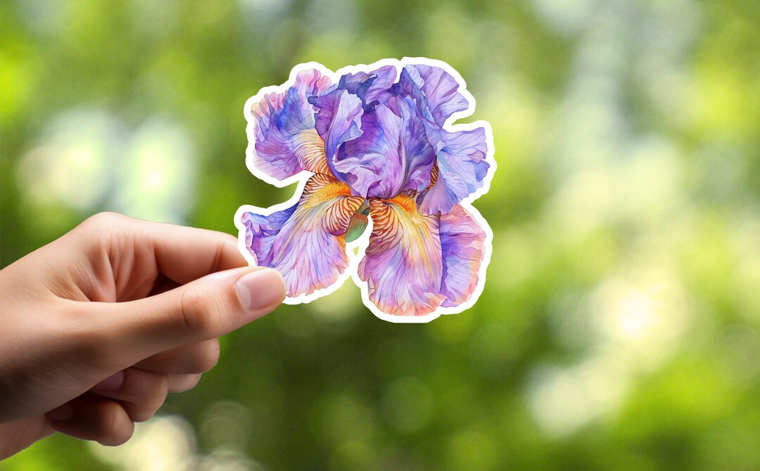 Purple Watercolor Iris Sticker, Flower Sticker, Laptop Sticker ...
