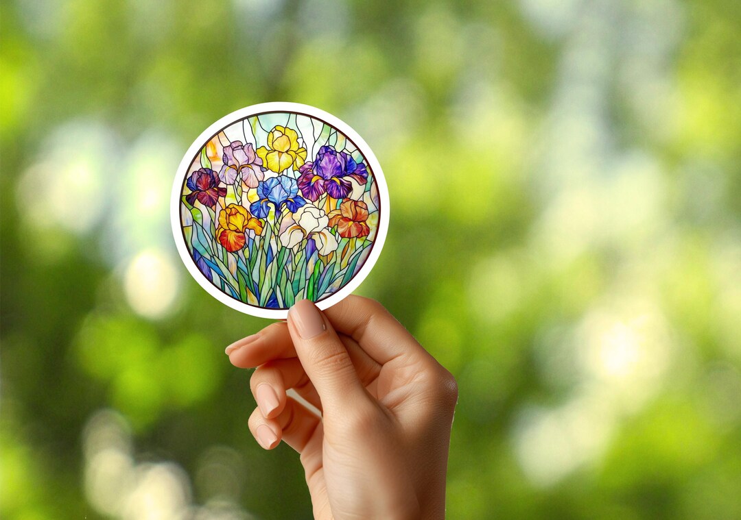 Stained Glass Iris Sticker, Flower Sticker, Notebook Sticker, Laptop ...