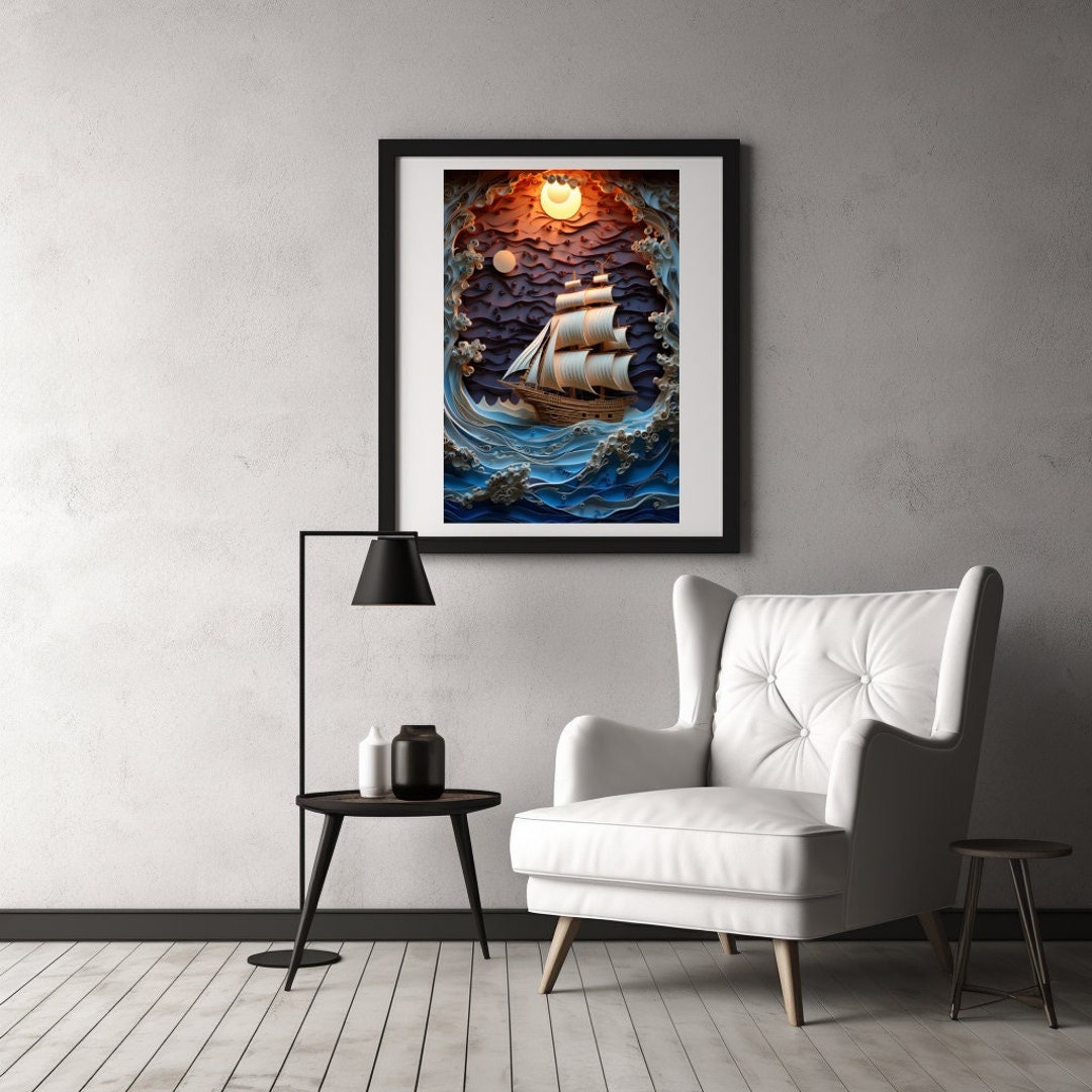 3d Paper Quill Pirate Ship Design Poster - Etsy