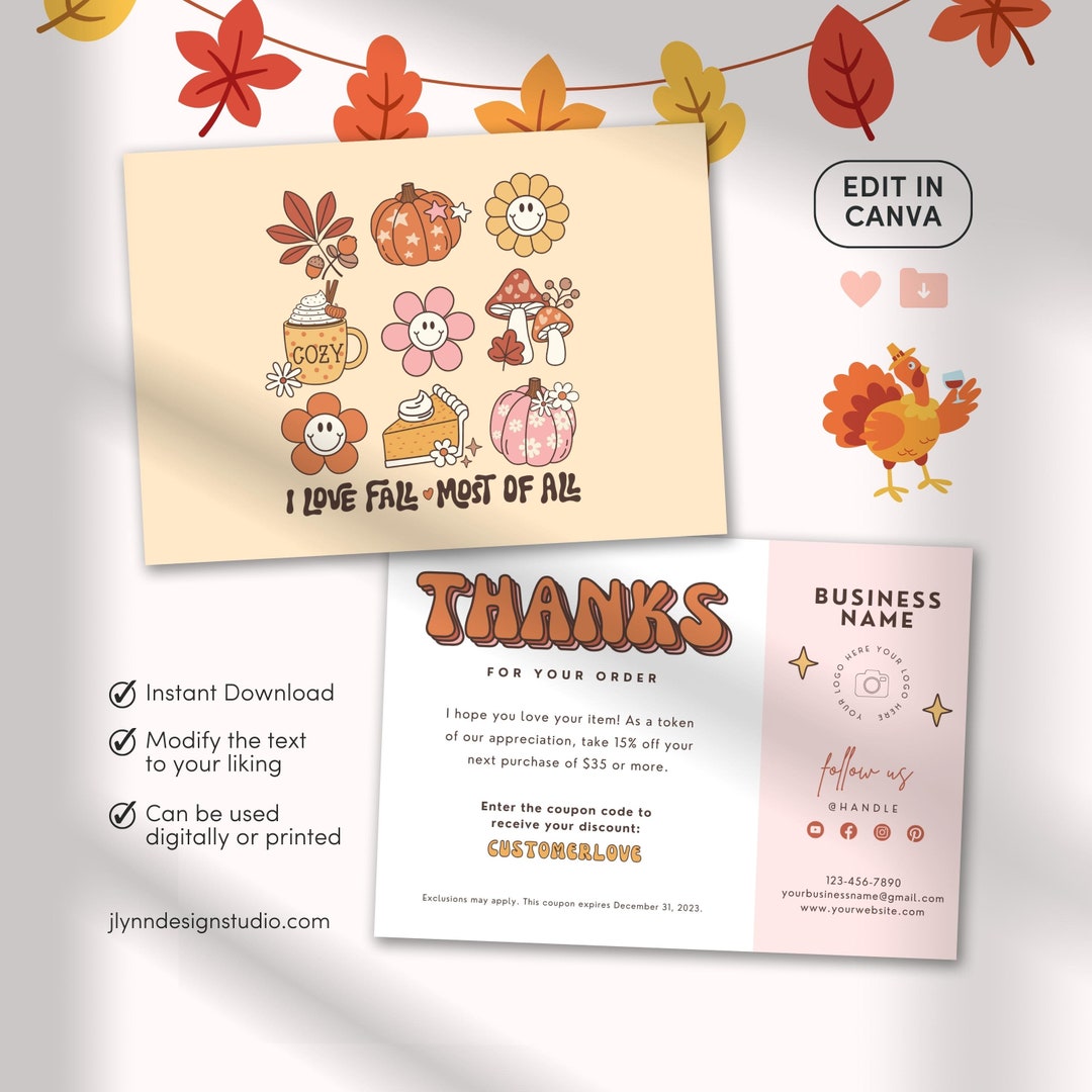 Pumpkin Thank You Card Template Editable Thank You Card - Etsy