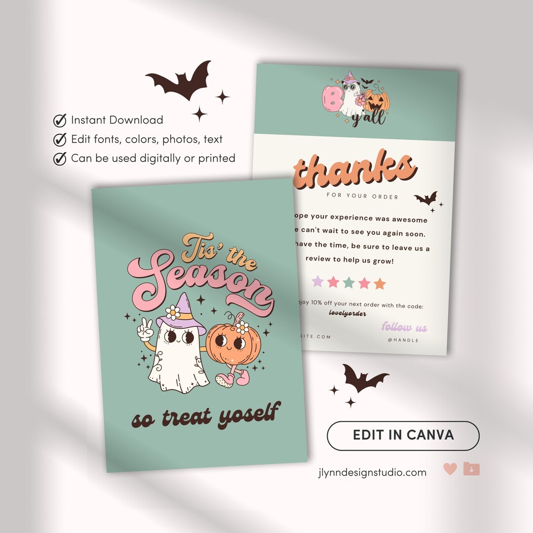 Halloween Thank You Card Template: Ghost & Pumpkin Design (canva DIY ...