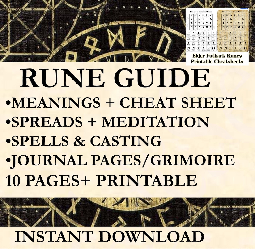 Rune Guide + Elder Futhark Rune Cheat Sheet Printable Viking Grimoire ...