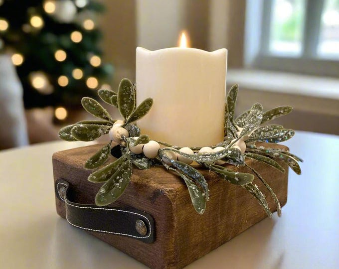Double Sided Farmhouse Riser: Rustic Wood Pedestal Tray With Leather ...
