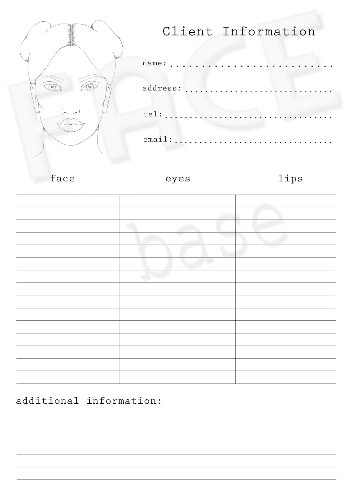 Blank Makeup Face Chart Template Printable Makeup Chart Instant ...