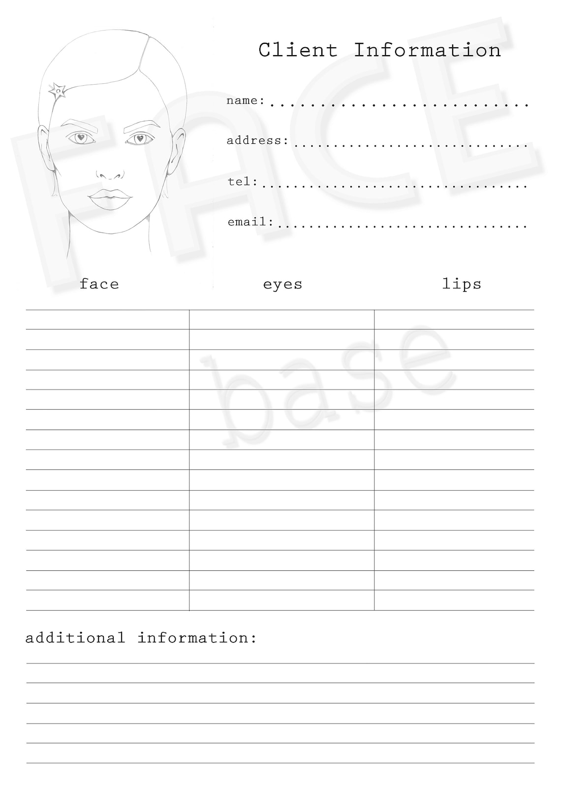 Makeup Face Chart PDF Makeup Face Chart Design Sheet instant Download ...