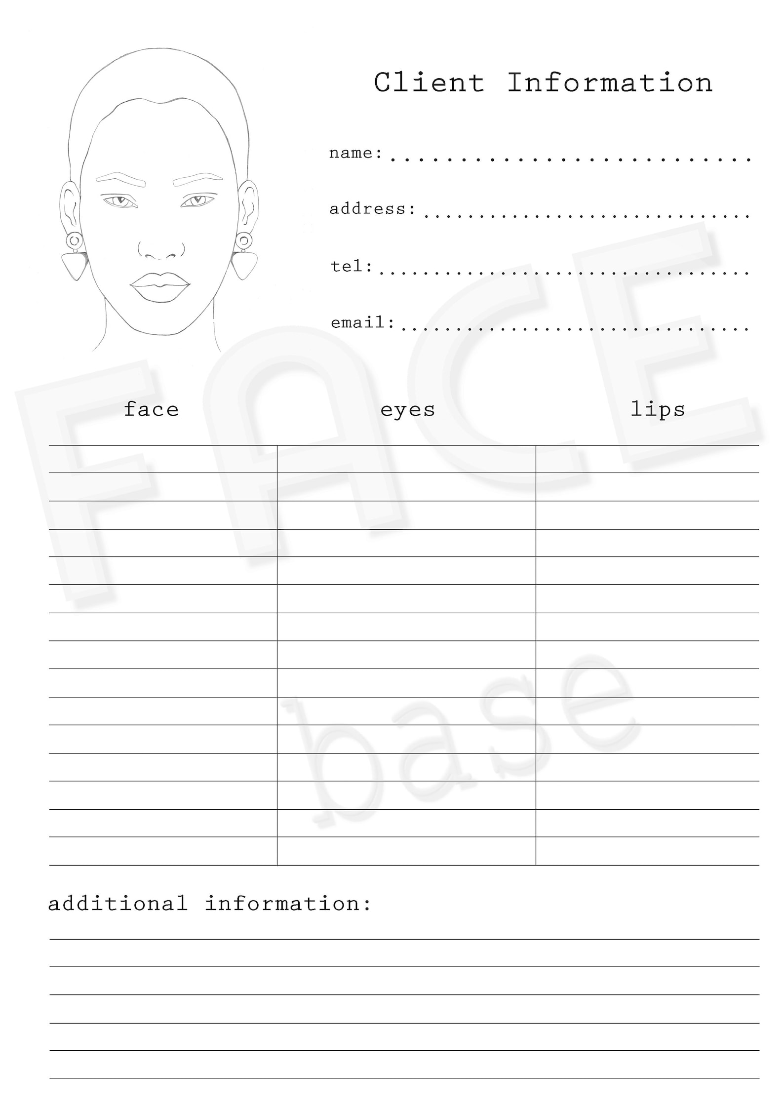 Blank Makeup Face Chart Template Printable Makeup Chart Instant ...