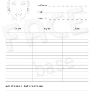 Blank Makeup Face Chart Template Printable Makeup Chart Instant ...
