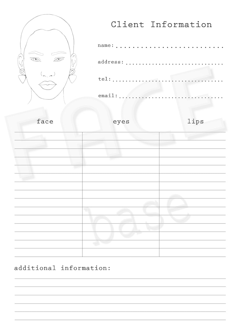 Blank Makeup Face Chart Template Printable Makeup Chart Instant ...