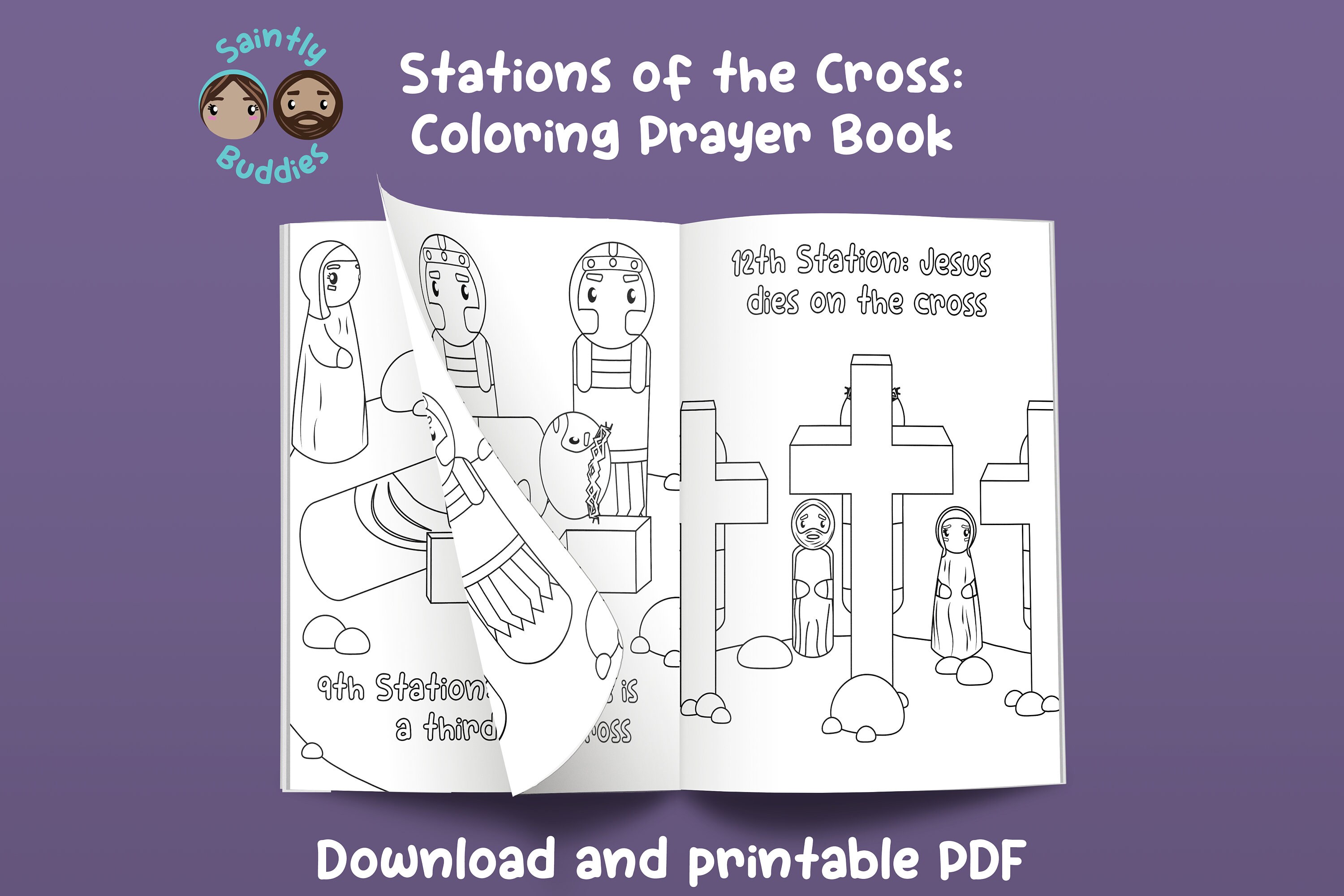 Stations of the Cross: Coloring Prayer Book, Kids Lent Activity, Lenten ...