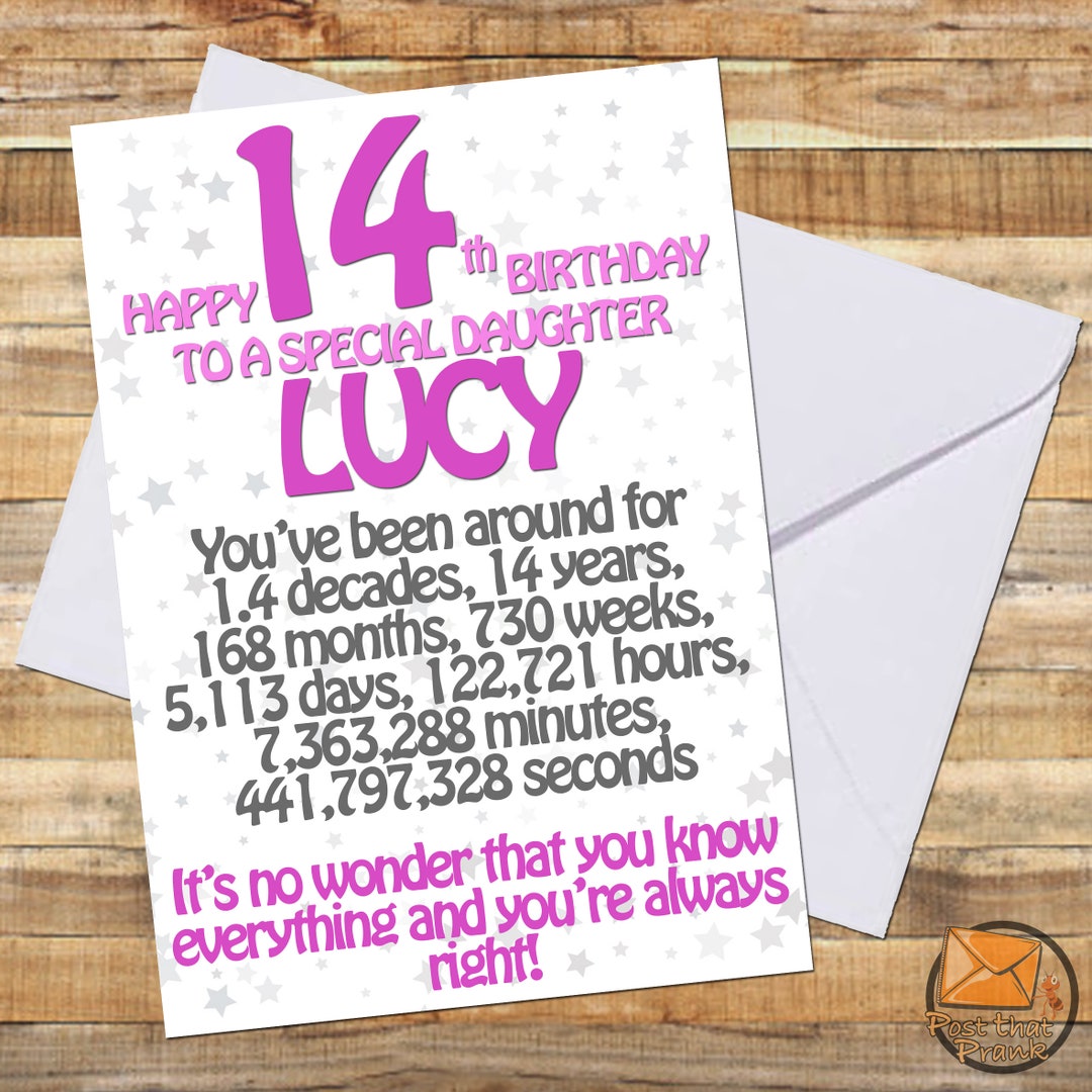 Personalised 14th Birthday Card / for Daughter / Niece / Granddaughter ...