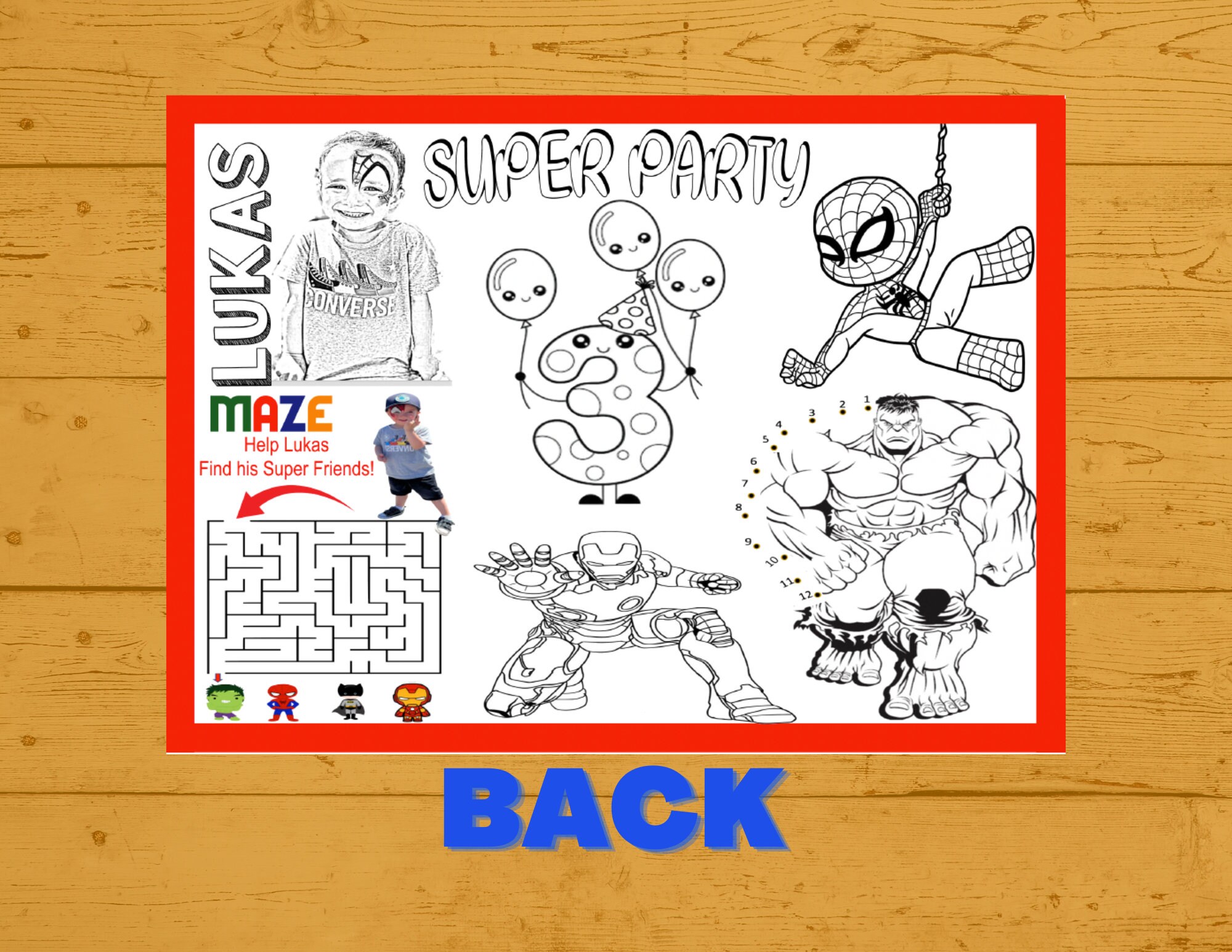 Personalized Printable Placemat for Kids, Superhero Theme, Kids Party ...