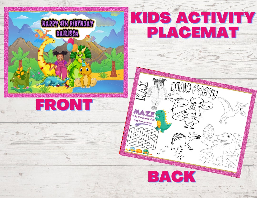 Personalized Printable Placemat for Kids, Dinosaur Theme, Kids Party ...