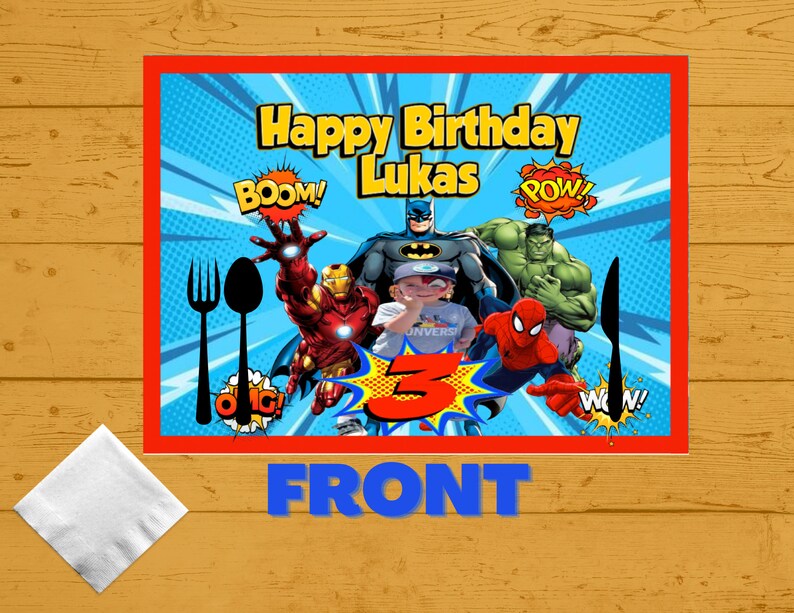 Personalized Printable Placemat for Kids, Superhero Theme, Kids Party ...