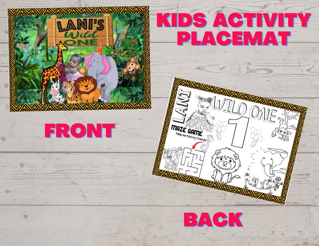 Personalized Printable Placemat for Kids, Safari/wild One Theme, Kids ...