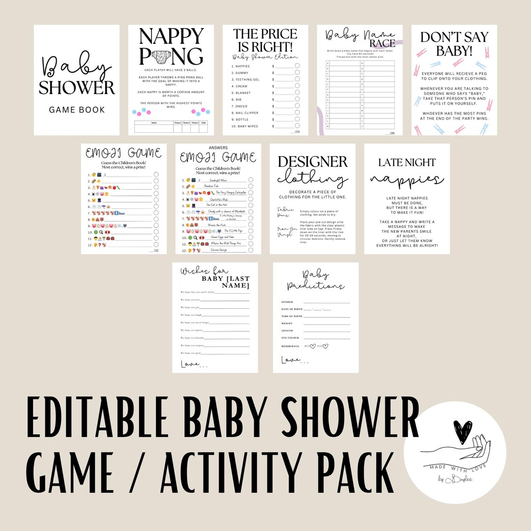 Editable Baby Shower Game / Activity Pack - Etsy