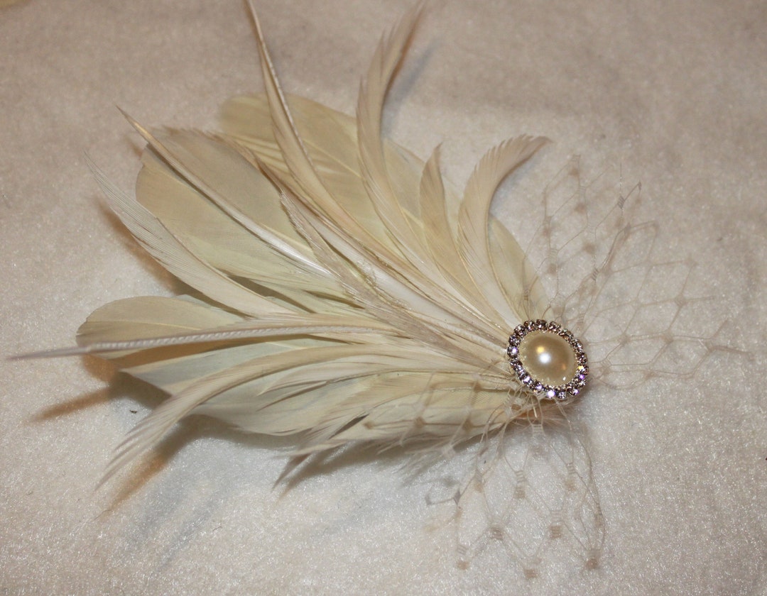 Women Fascinator Feather Clip Bridal Photo Prop Goose Ivory off White ...