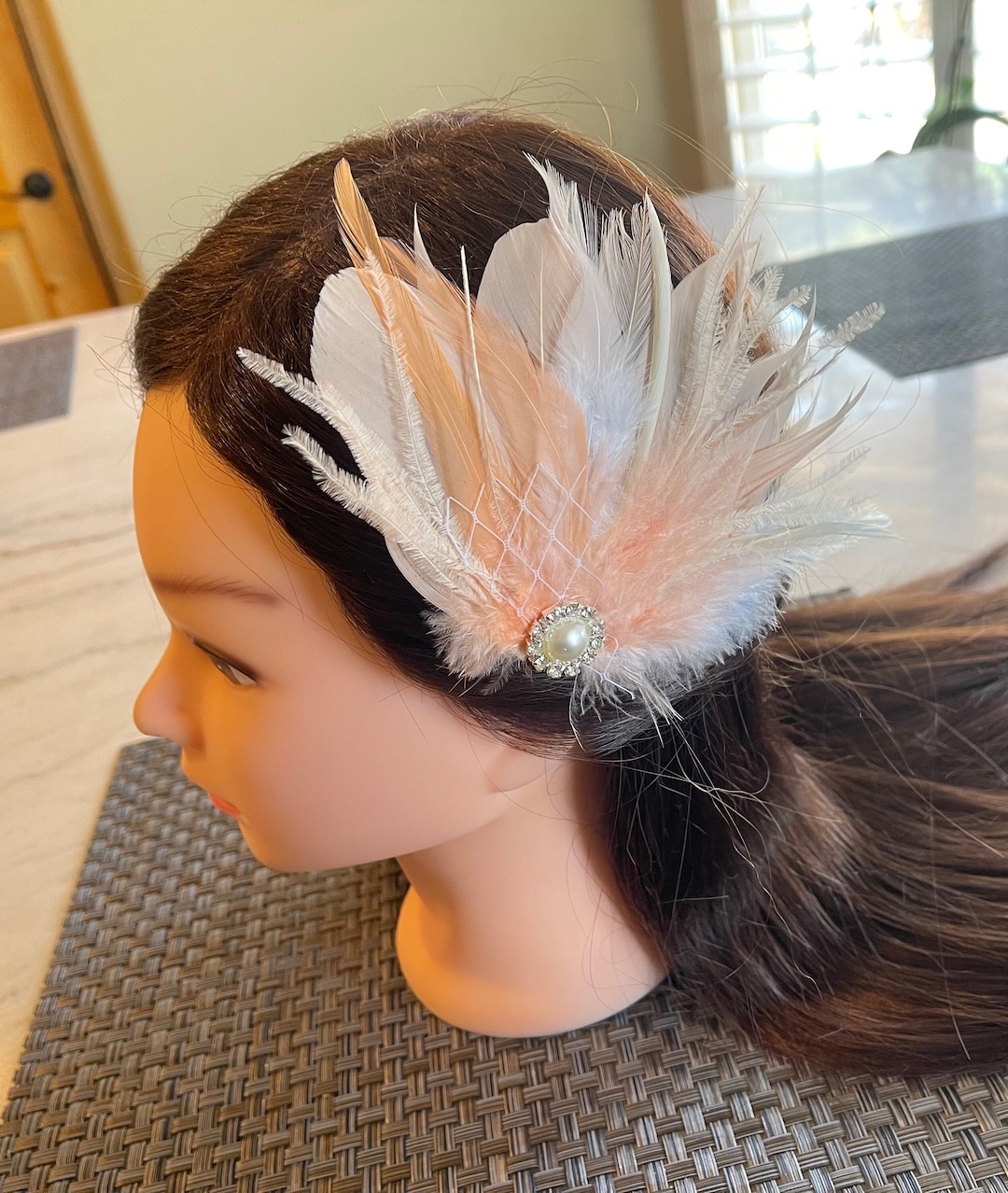 Peach Hair Clip, Bridal Feather Fascinator, Bridal Hair Clip, Wedding ...