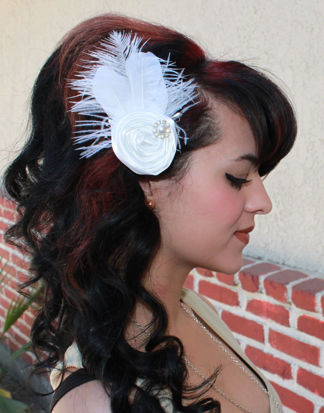 White Rosette Hair Clip, Bridal Feather Fascinator, Bridal Hair Clip ...