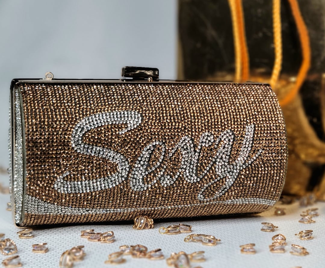 Sparkling Gold Crystal Rhinestone Handbag - Glamorous Evening Purse ...