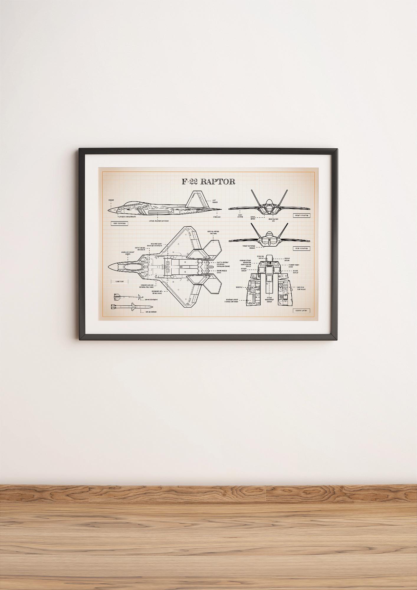 F-22 Raptor Blueprint Poster - Etsy