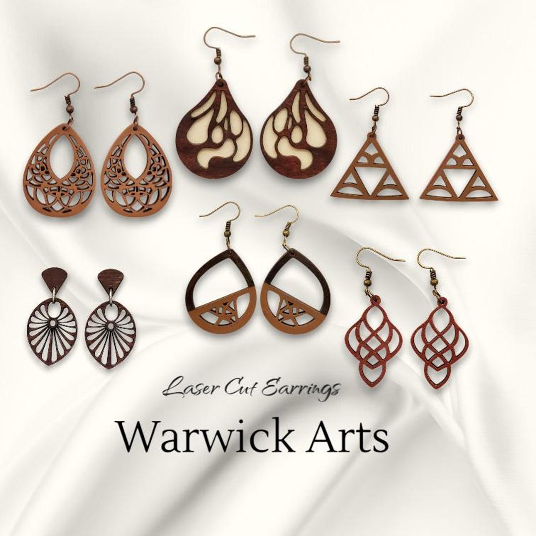 Laser-cut Warm Rustic Earth Tones, Wood Dangle Earrings - Etsy