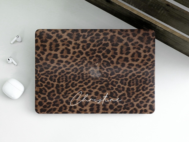 Brown Leopard Print Personalized Laptop Case Vegan Leather Case MacBook ...