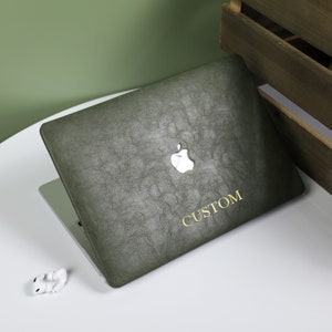 Army Green Hot Stamp Leather Laptop Case Vegan Leather Case MacBook Pro ...
