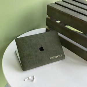 Army Green Hot Stamp Leather Laptop Case Vegan Leather Case MacBook Pro ...