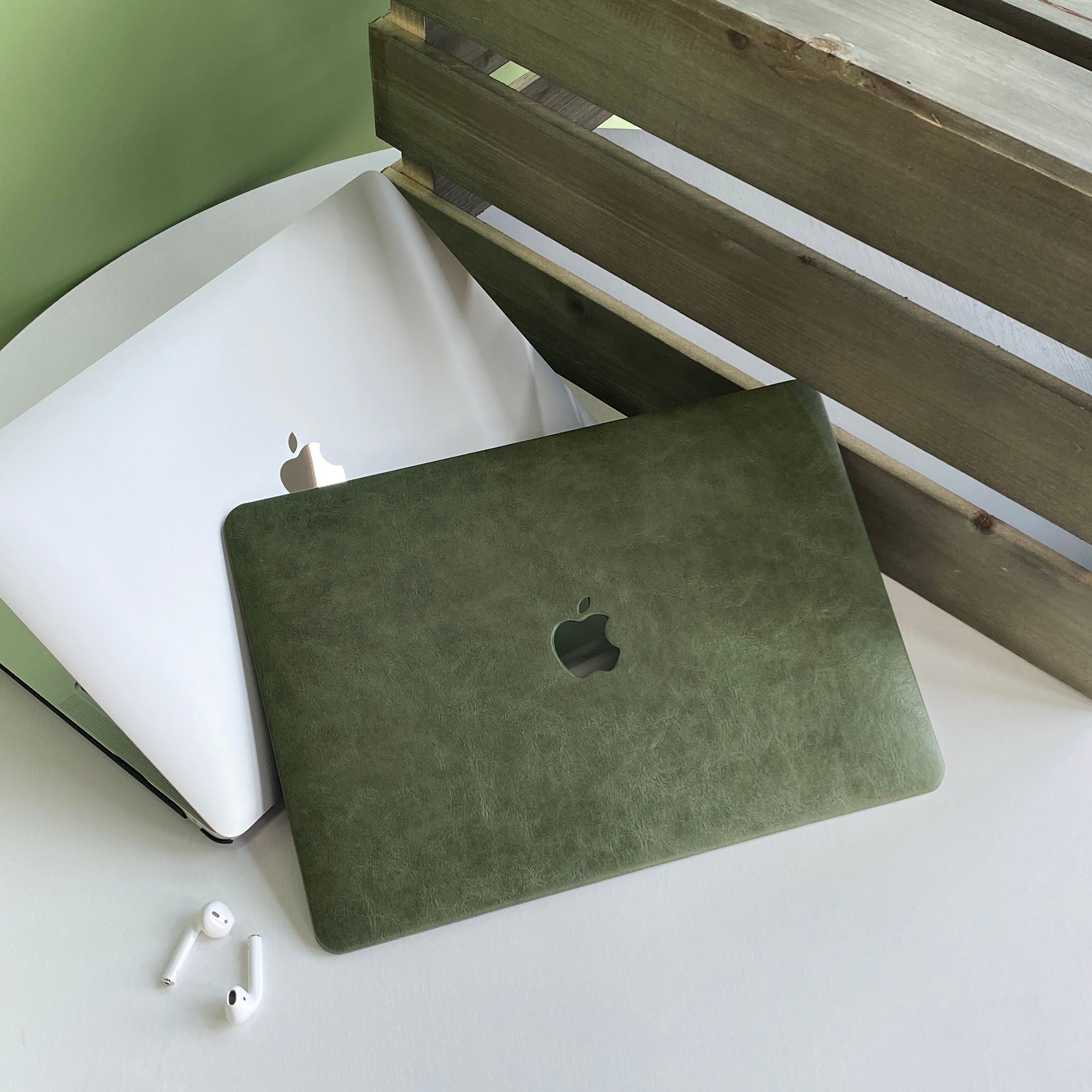 Army Green Leather Laptop Case Vegan Leather Case Macbook Pro - Etsy