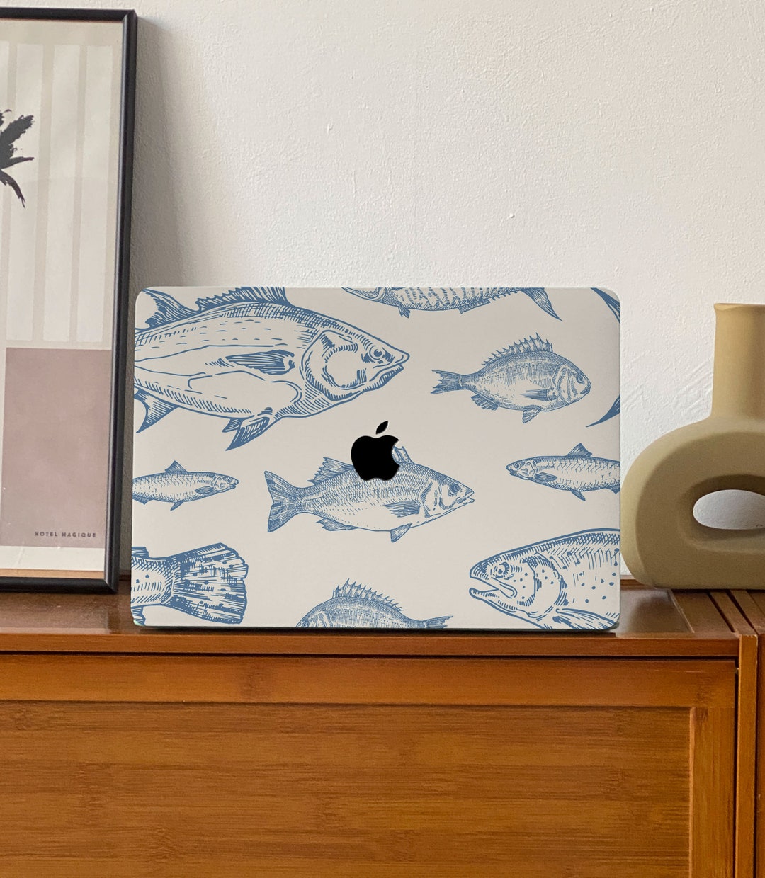 Blue Beige Fish River Apple MacBook Case, Personalized Name, Text ...