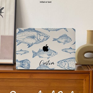 Blue Beige Fish River Apple MacBook Case, Personalized Name, Text ...