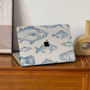 Blue Beige Fish River Apple MacBook Case, Personalized Name, Text ...