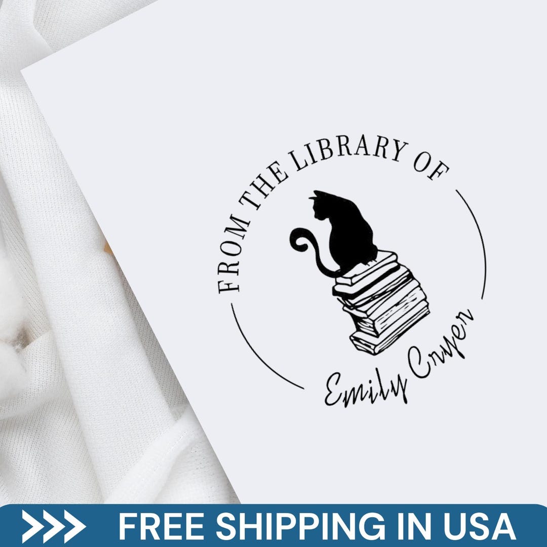 Custom Library Stamp With Cat -personalized Bookplate Stamp -cat Lover ...