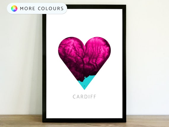 Cardiff Heart Shaped Map Custom Print Personalised Gift | Etsy