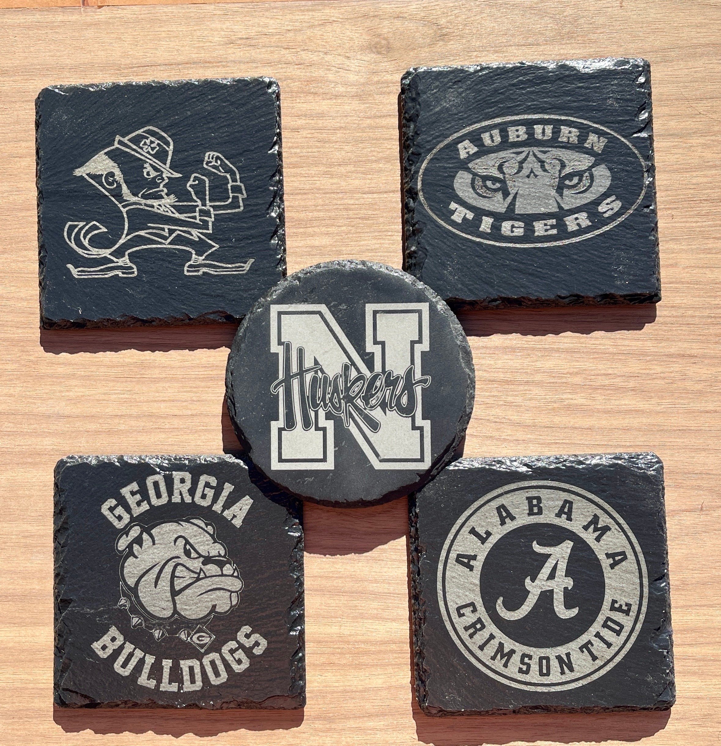 Slate Coasters With College Football Teams Caddy Included - Etsy