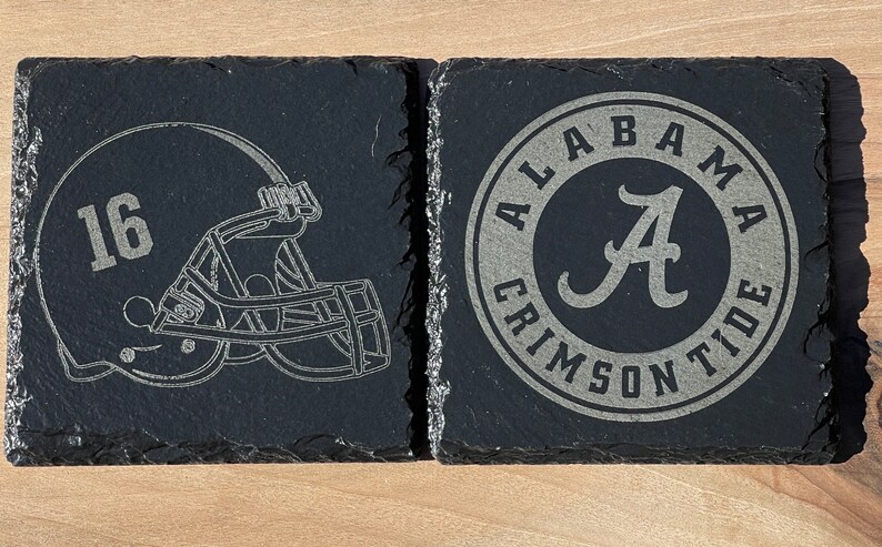 Slate Coasters With College Football Teams Caddy Included - Etsy