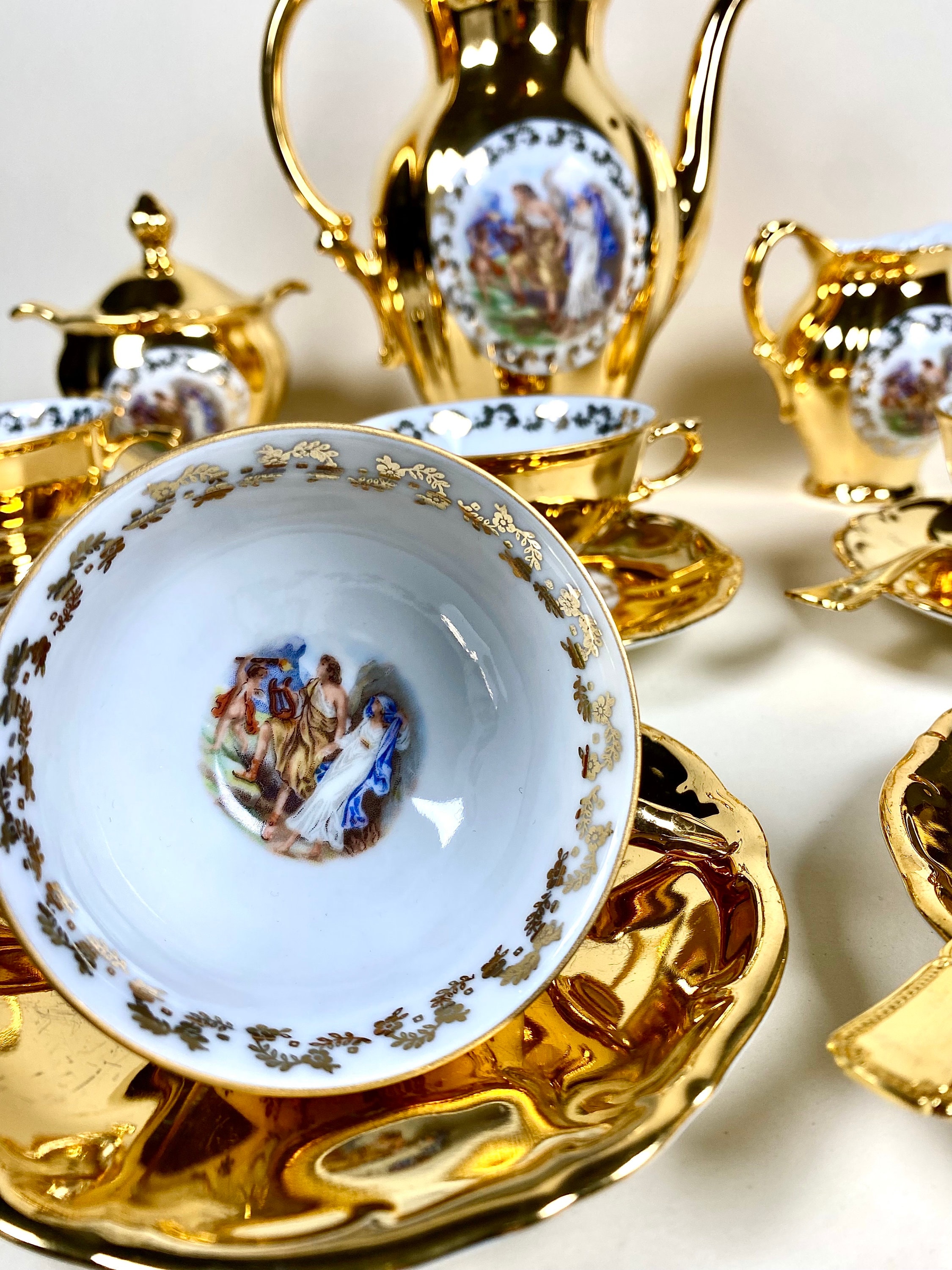 Germany Porcelain Coffee Set Gilt Gold, Vintage Germany China, Vintage ...