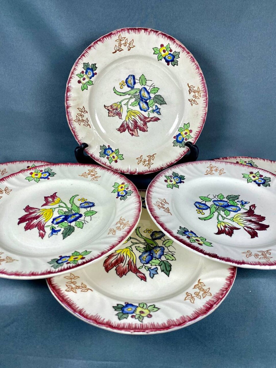 Hand Painted Plate, French Antique Longwy Marseille Motif, 1900s Floral ...