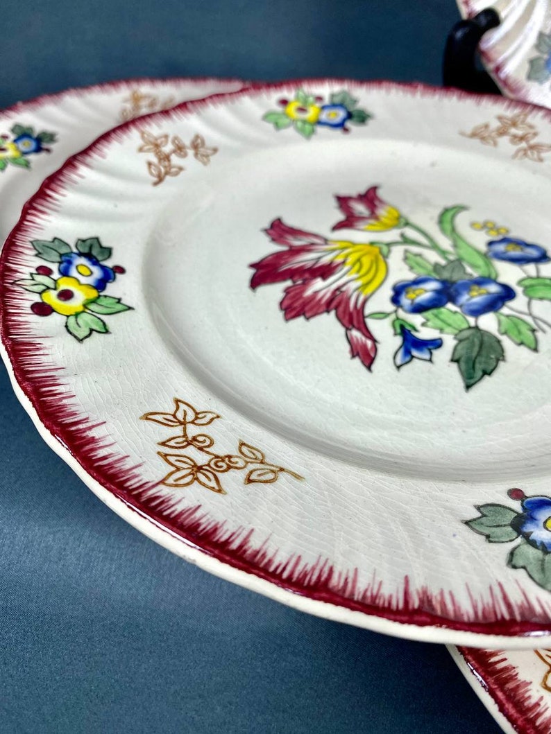 Hand Painted Plate, French Antique Longwy Marseille Motif, 1900s Floral ...
