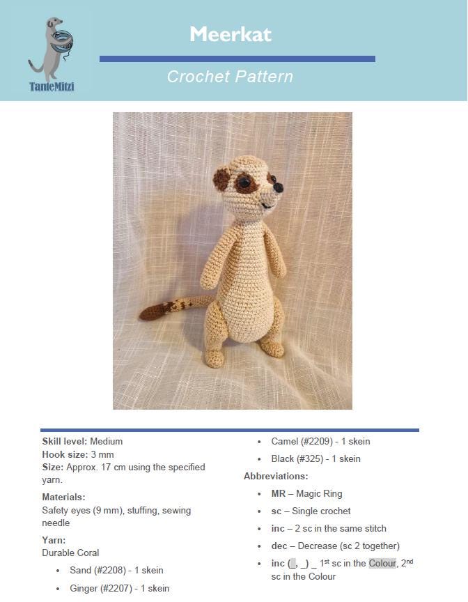 Milo the Meerkat, Amigurumi Crochet Pattern, Meerkat Crochet Pattern - Etsy