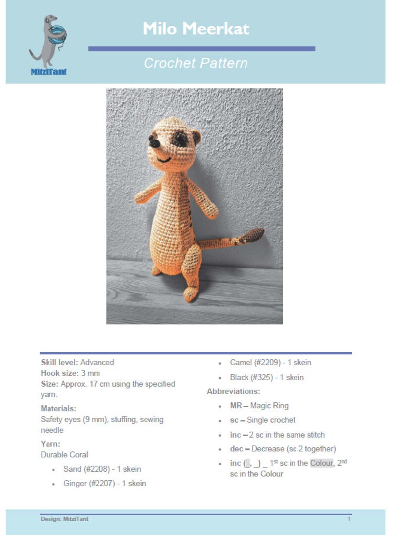 Milo the Meerkat, Amigurumi Crochet Pattern, Meerkat Crochet Pattern - Etsy